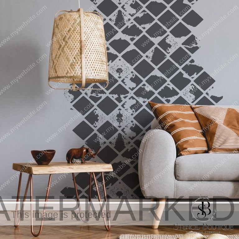 Distressed Diamond Pattern Stencil - Stencil Boutique