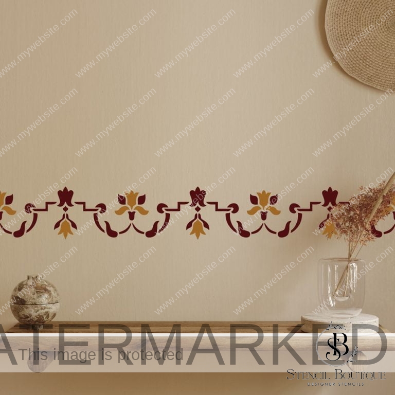 Persian Floral Border Stencil - Stencil Boutique
