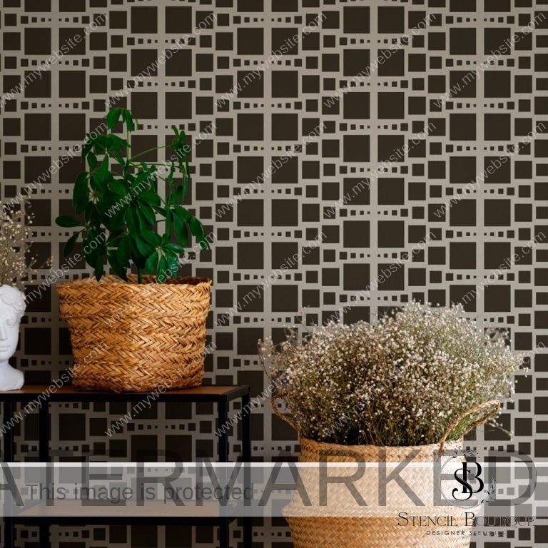 Square Deco Wallpaper Stencil - Stencil Boutique